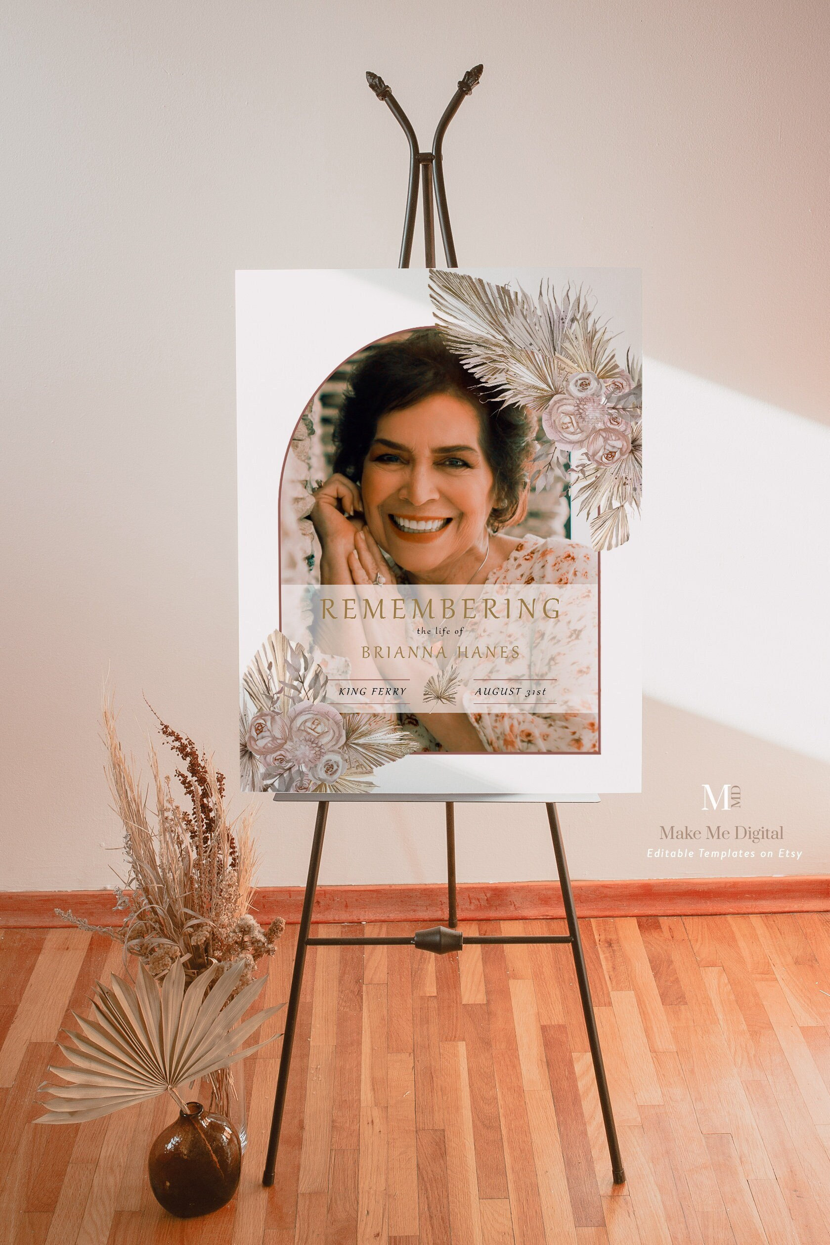 Dried Floral Desert Funeral Welcome Sign, Bohemian Celebration of Life ...