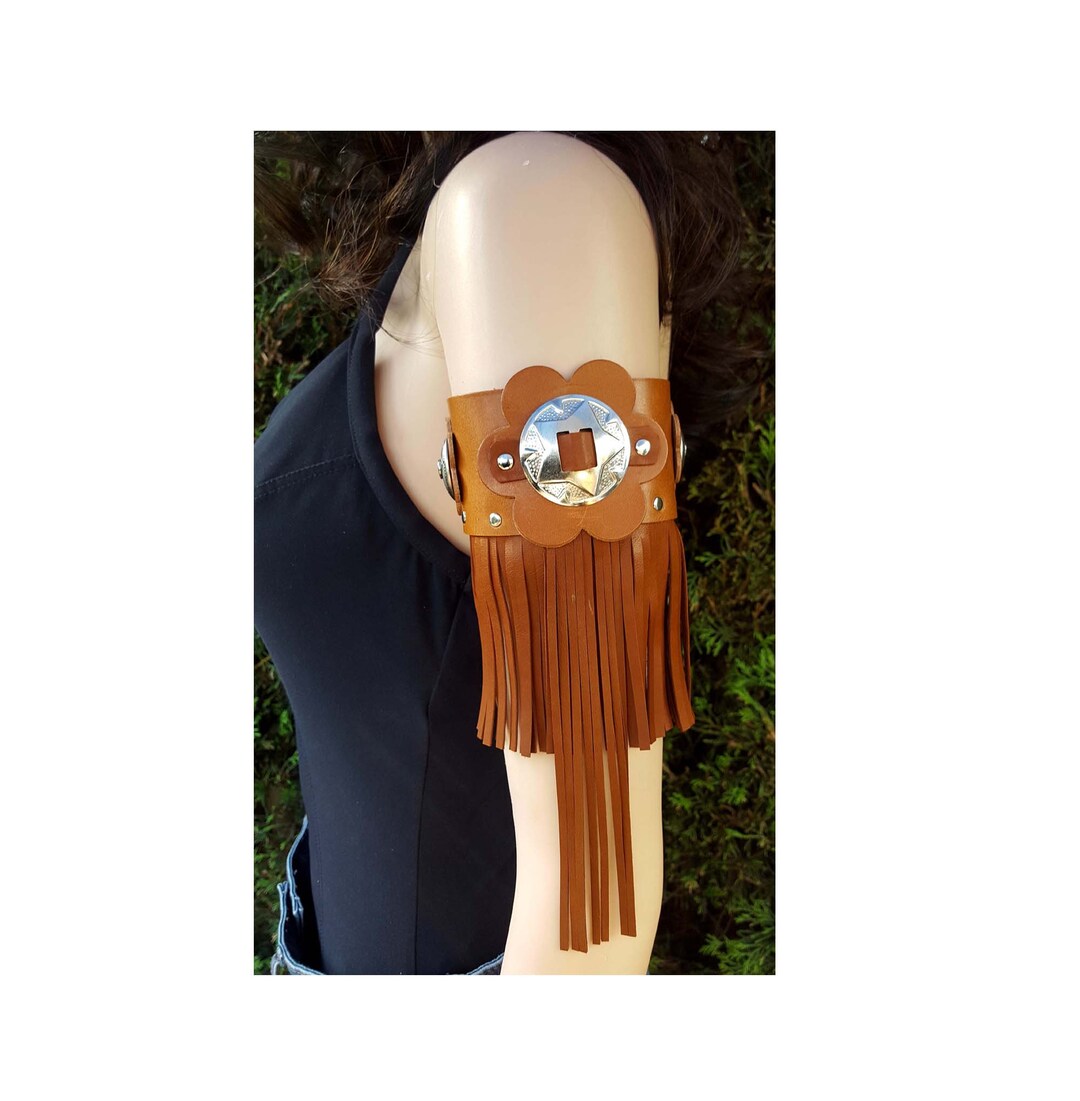 Arm Cuff With Fringes Brown Leather Arm Band Concho - Etsy