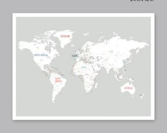 Printable World Map Digital Download Map Travel Map Light - Etsy
