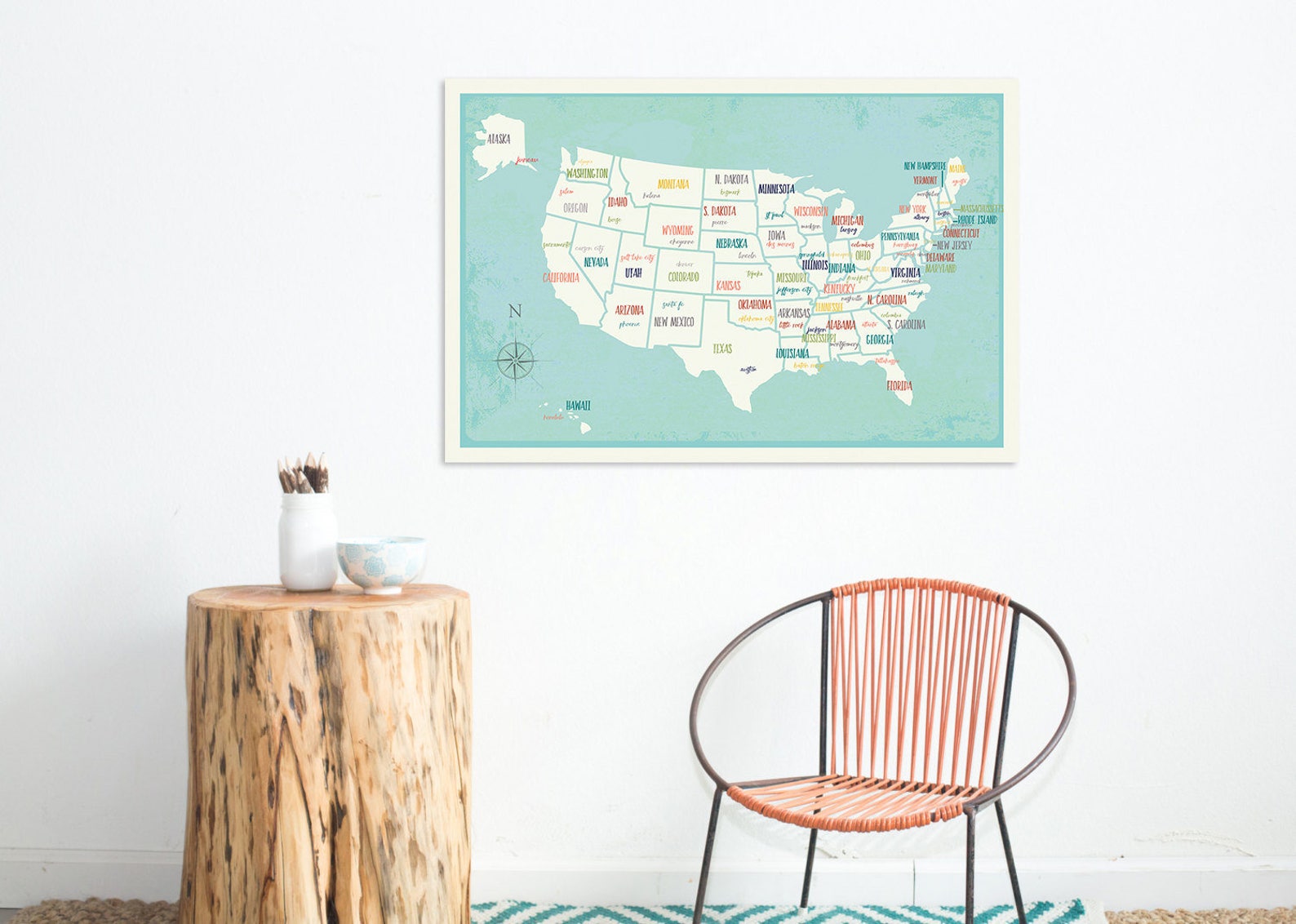 Travel Map, Map Art Print, Map of Usa, USA Map, Map Nursery Art, Map ...