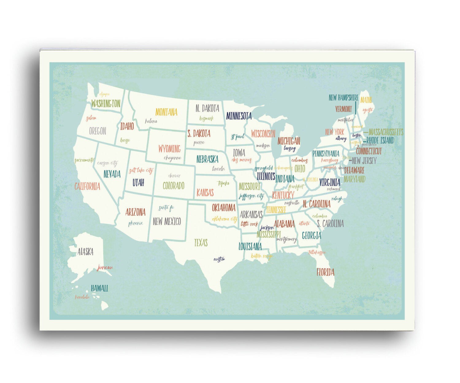 Printable USA Map, Map Wall Art, Digital Download, Travel Map, 14x11 ...