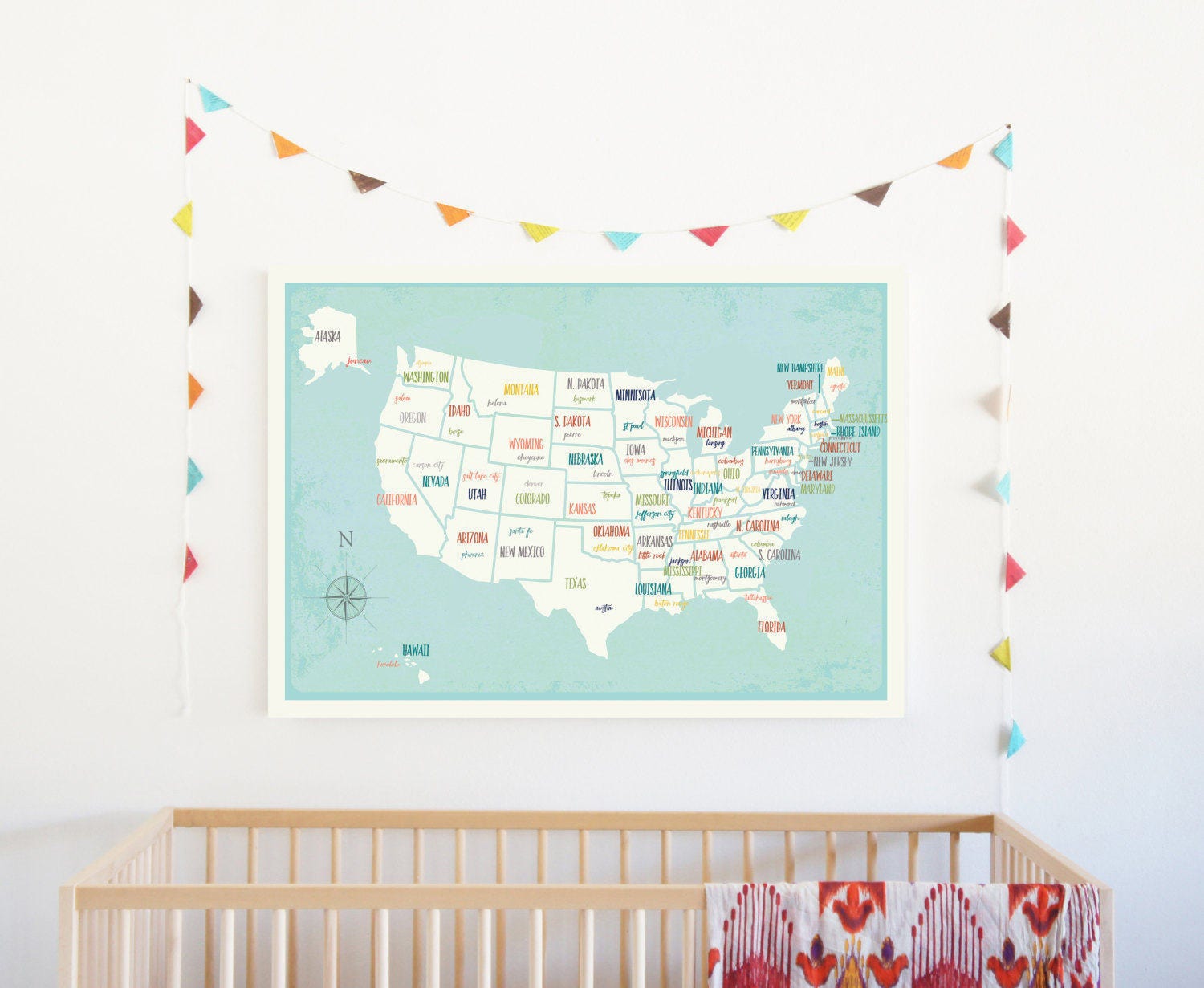 USA Wall Map Wall Art Print, 36x24,nursery Wall Art Decor, Gender ...