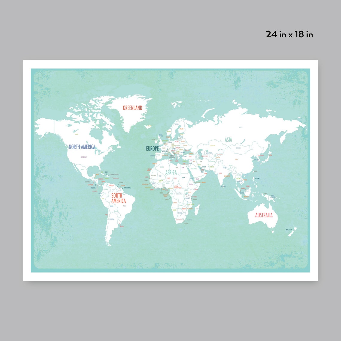 Printable World Map, Digital Download Map, Travel Map, Aqua, World Map ...