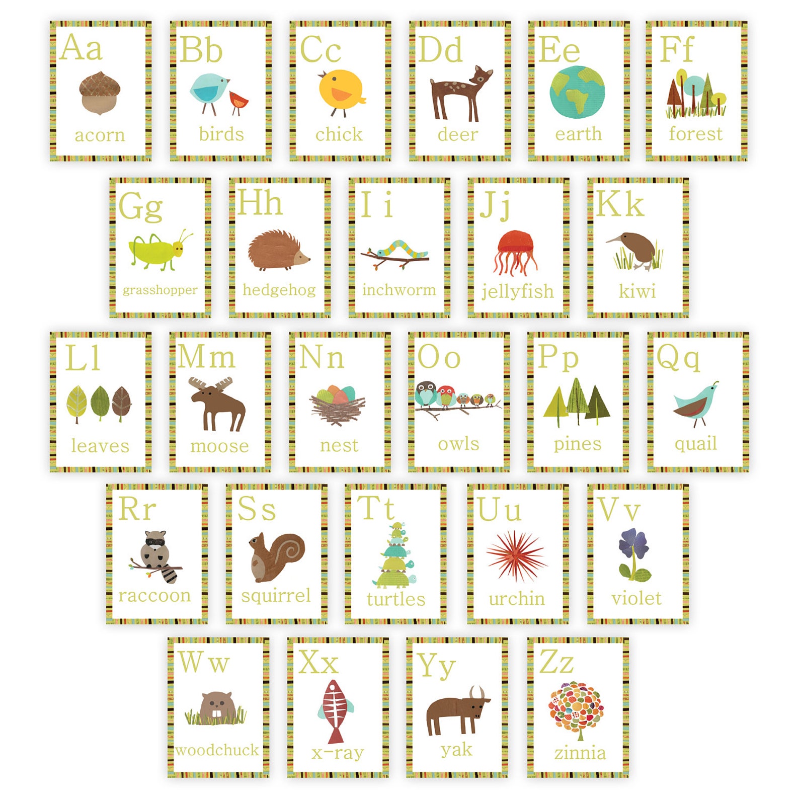 Animal Alphabet Card Set Nursery Wall Cards Animal Alphabet - Etsy