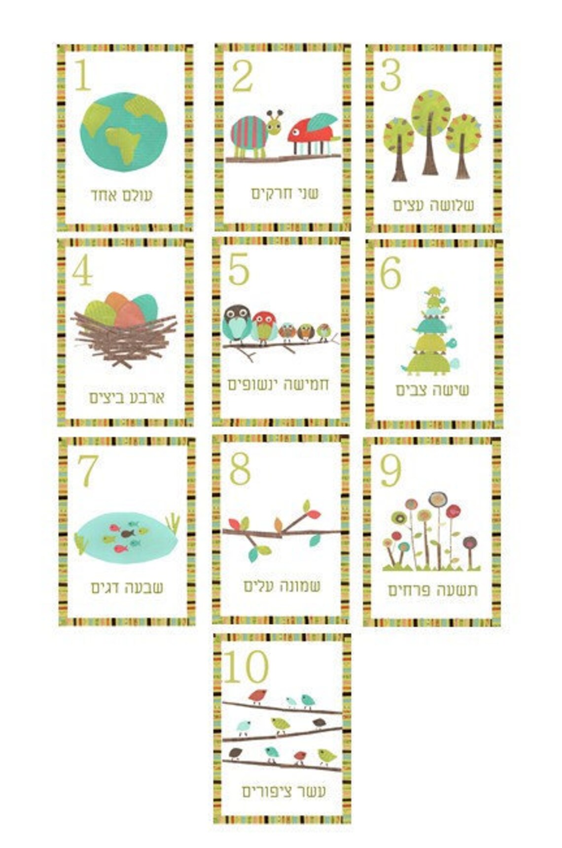 Hebrew Number counting Nature Themed 5x7 Childrens Wall - Etsy