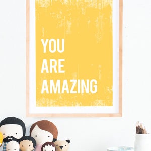 You Are Amazing Typography Wall Art Print, Nursery Wall Art, Kid's Art ...