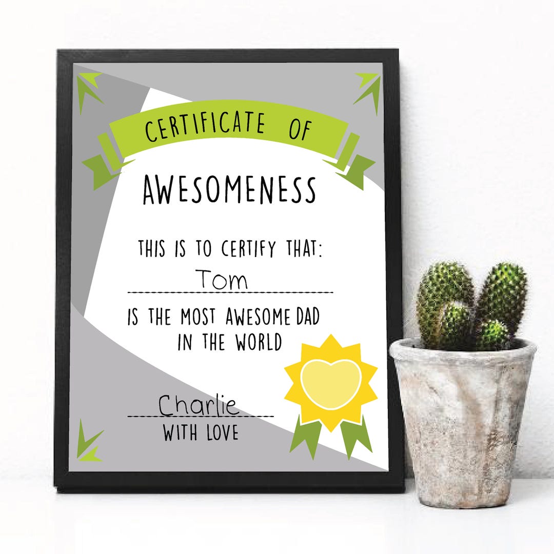 Dad Award Certificate, Best Dad Award, Father's Day Sign, Best Dad ...