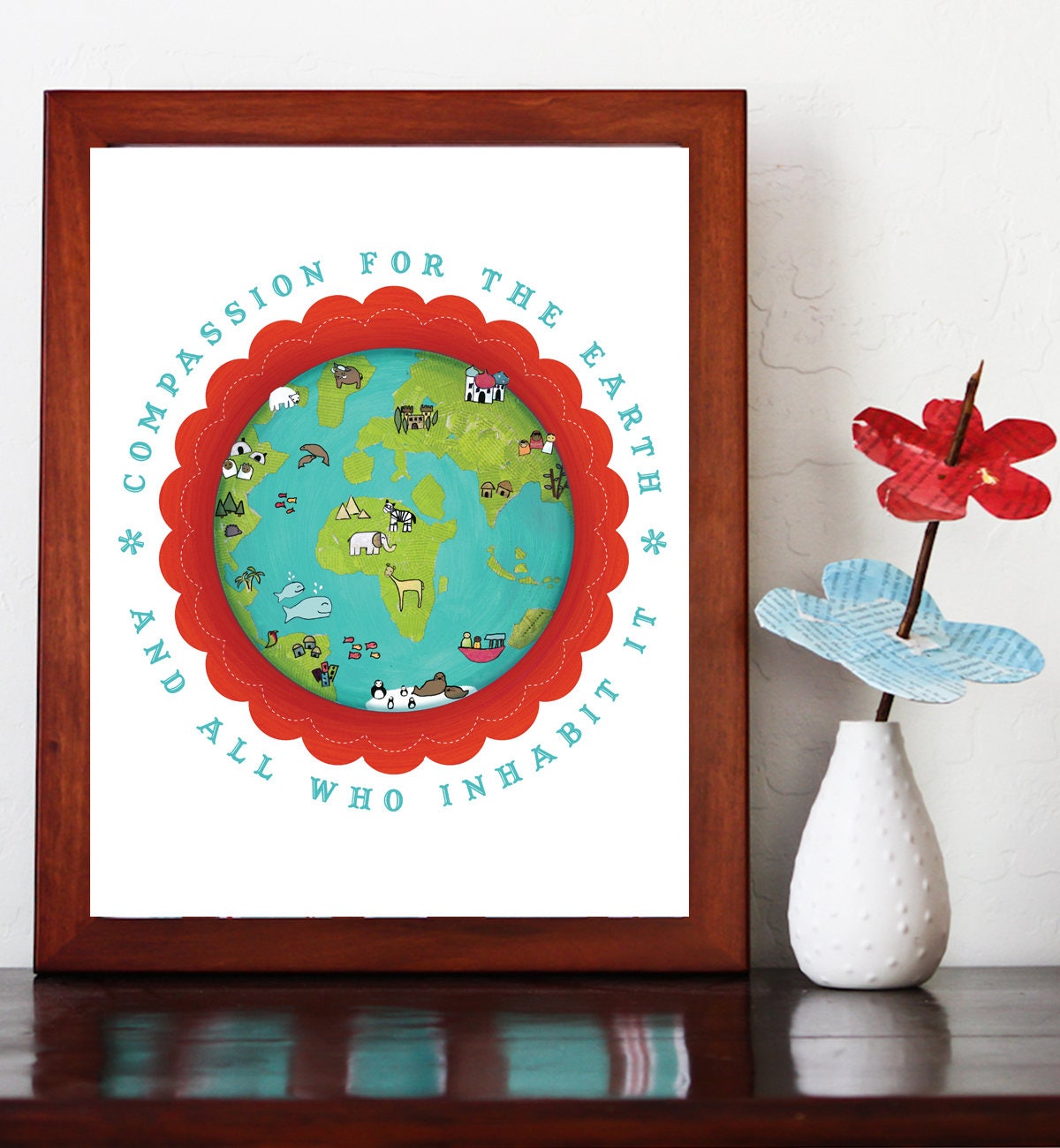 Compassion for Our Earth Poster, 11x14, Global Child, Environmental Art ...