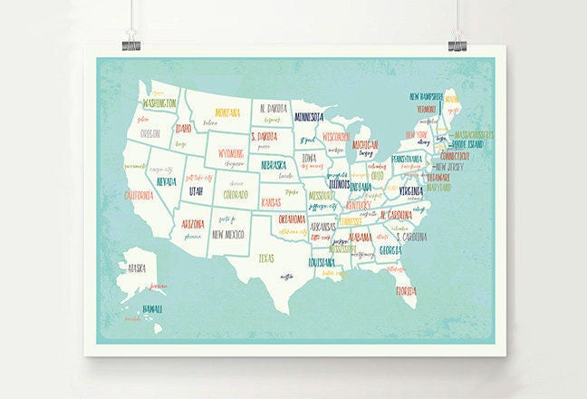 Printable USA Map, Map Wall Art, Digital Download, Travel Map, 14x11 ...