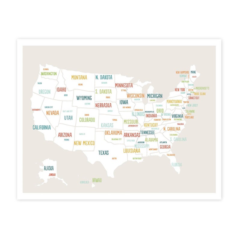 Printable Oversize United States Map, Digital Download Map 40x30, Usa ...