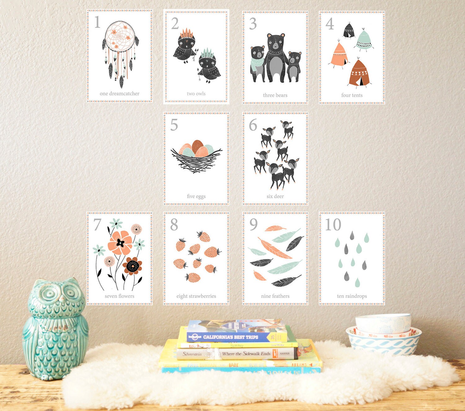Woodland Counting Cards Set of 10 5x7 Number Wall Cards, Kid's Room ...