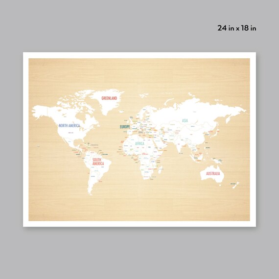 Printable World Map Digital Download Map Travel Map Wood | Etsy
