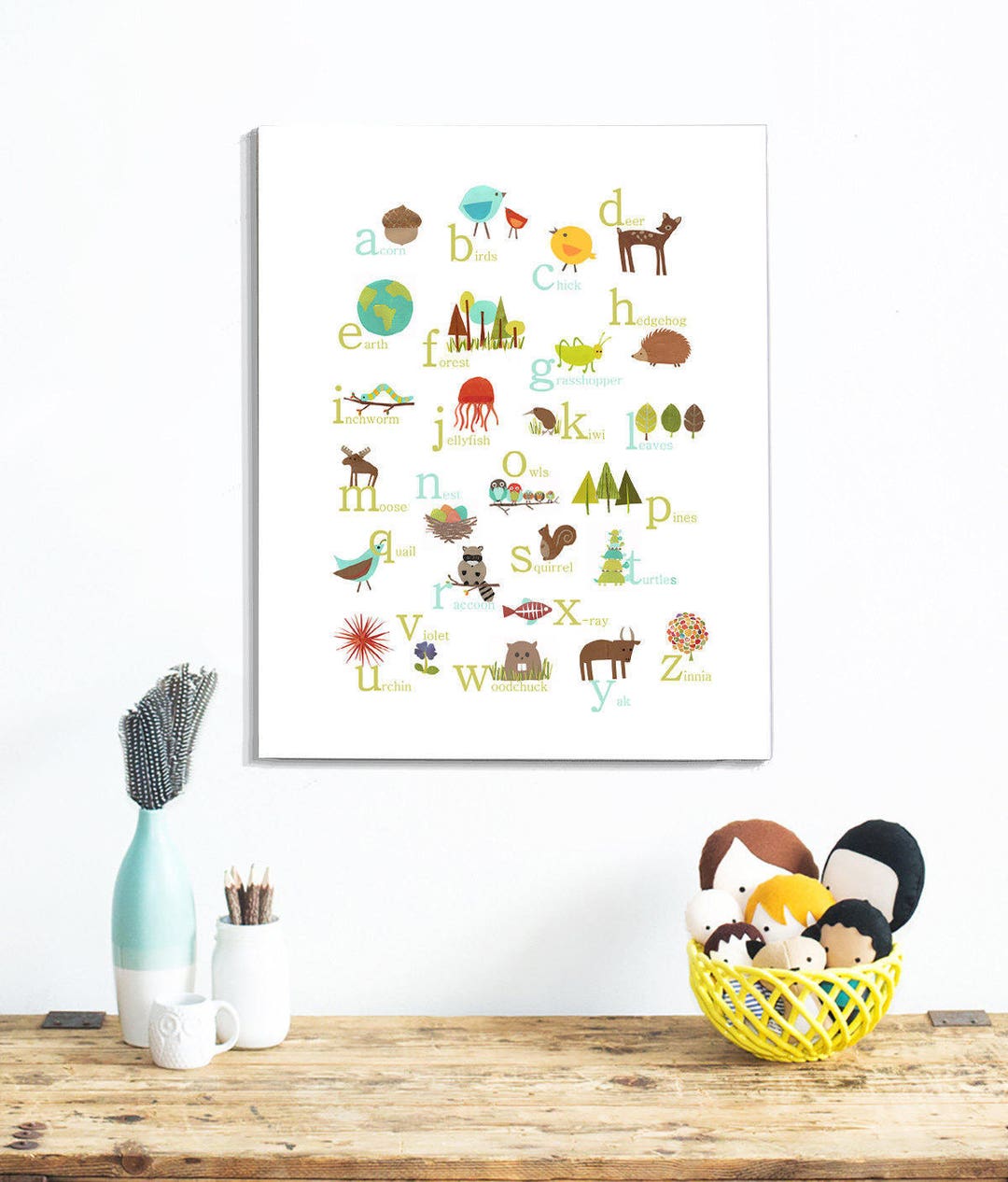 Woodland Animal Alphabet Print Wall Art, 11x14 or 16x20, ABC, Gender ...