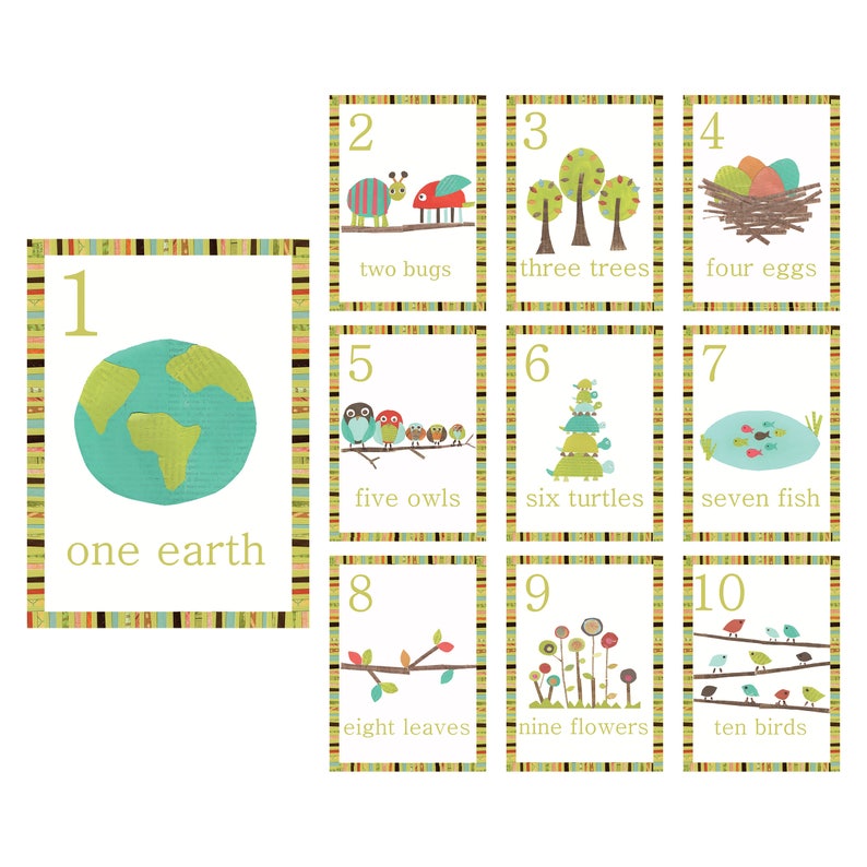 Nature Themed Number Cards in English, Counting Wall Cards, Gender ...
