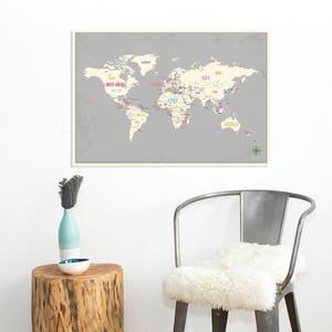 World Map Paper Print in Gray, Wall Decor Available in Different Sizes ...