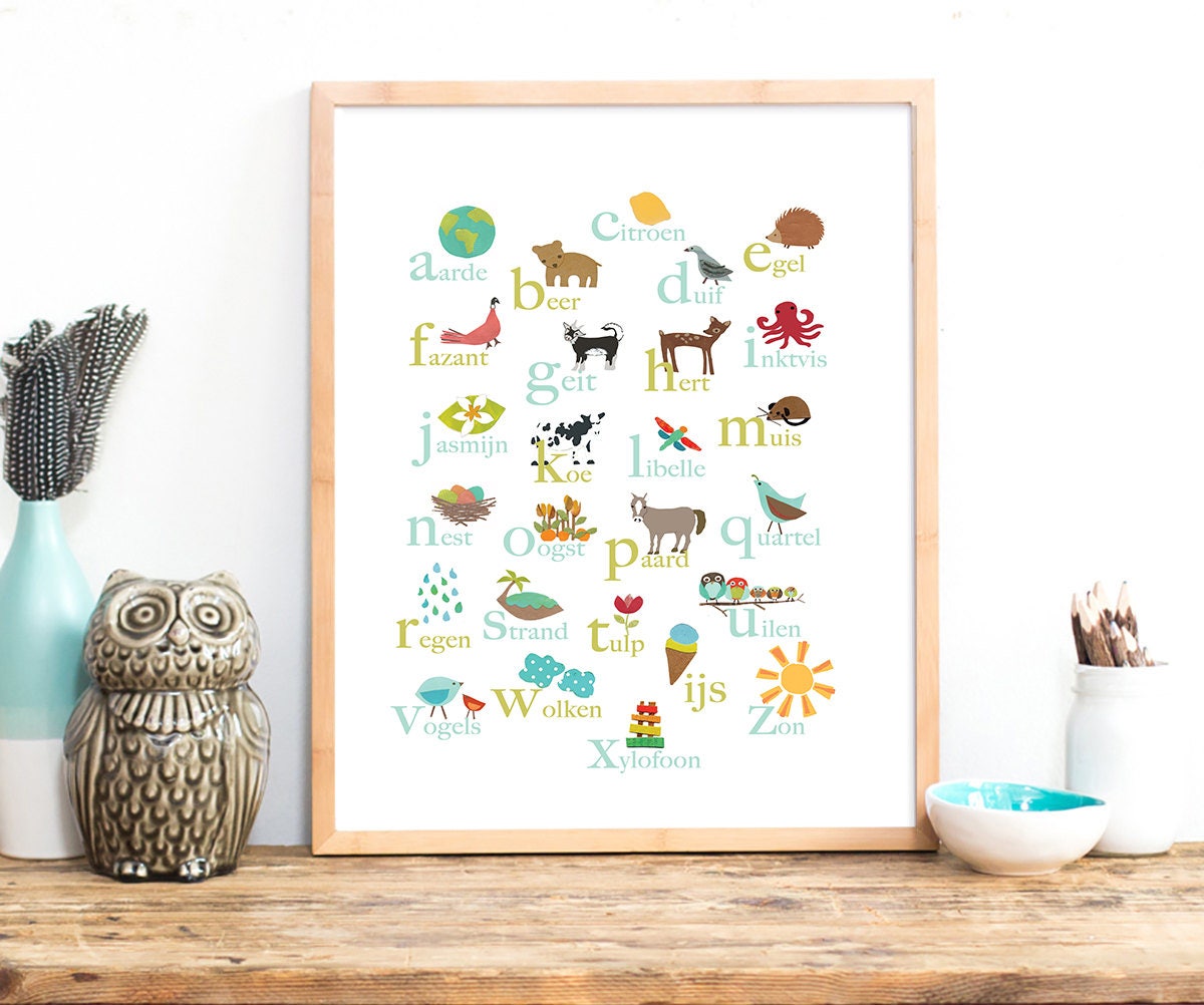 Dutch Alphabet Print 11x14 Nursery Wall Art, Nature Themed, Kid's Art ...