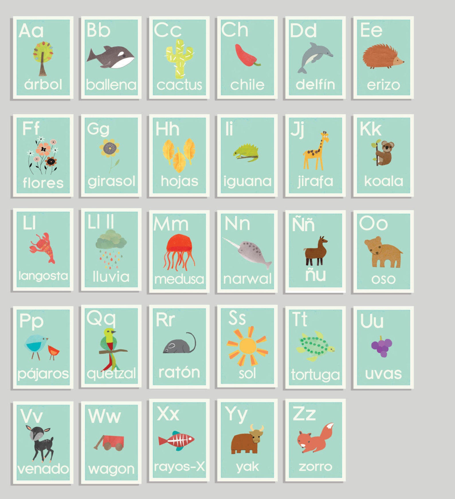 Spanish Abc Cards, Spanish Abc Nursery, Spanish Abc, Spanish Abc Print ...