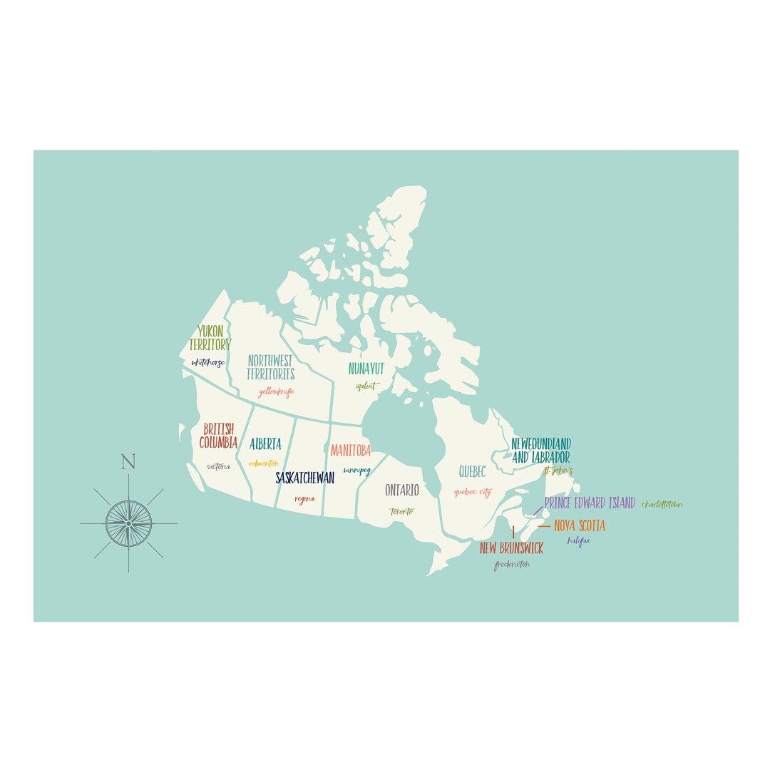 Canada Map Wall Art, Map of Canada, Canada Map Print, Canada Capitals ...