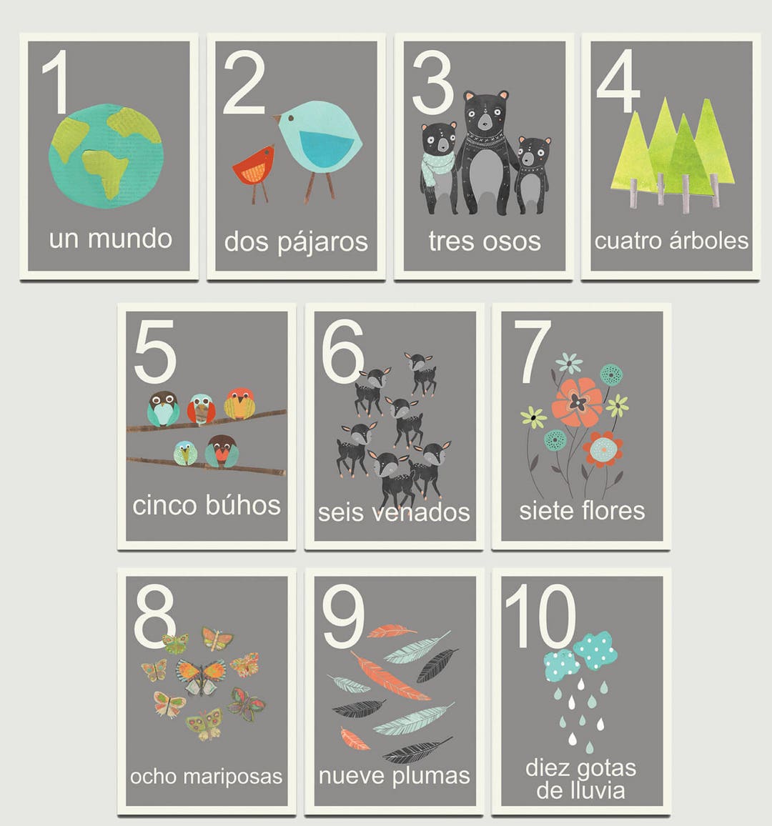 Spanish Our World Number Counting Cards, 5x7 Wall Cards, Woodland ...