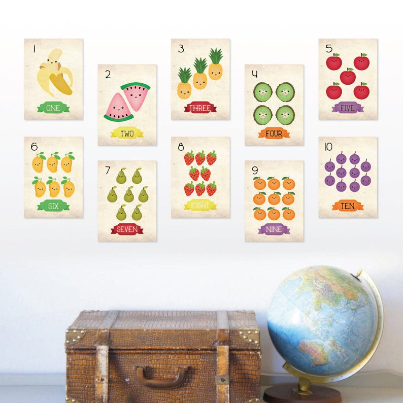 123 Counting Flash Cards, Fruits Wall Cards, Nursery Numbers Prints for ...