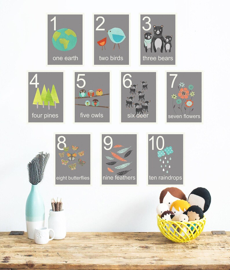 Counting Flash Cards 123 Nursery Art, 123 Counting Cards, Kids Wall Art ...