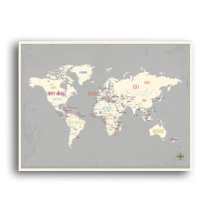 World Map Paper Print in Gray, Wall Decor Available in Different Sizes ...