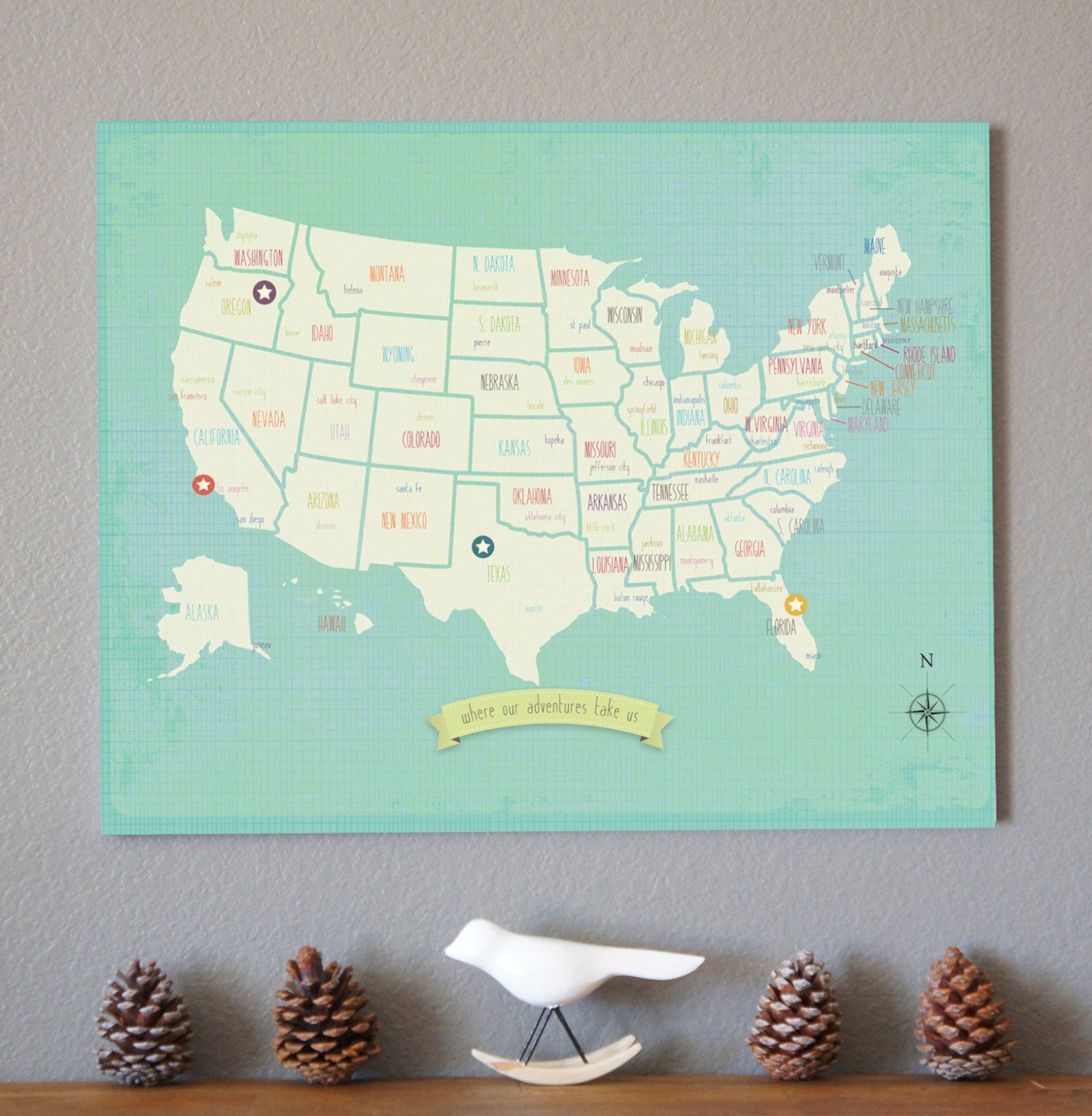 USA Wall Map, My Travels Personalized USA Wall Map Art Print, Us Kid ...