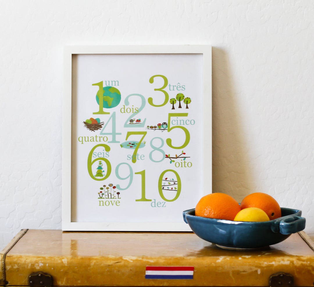 Portuguese Number Print, Nature Themed Counting 11x14, Childrens Wall ...