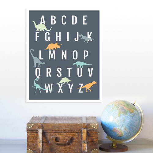 Dinosaur Alphabet Poster Dinosaur Wall Art Abc Poster Abc - Etsy