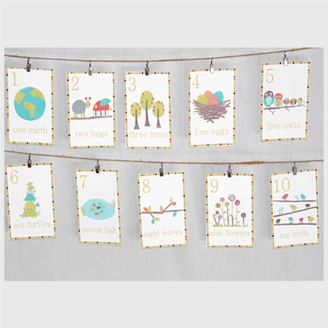 Tarjetas de números de conteo con temática de la naturaleza, arte ...