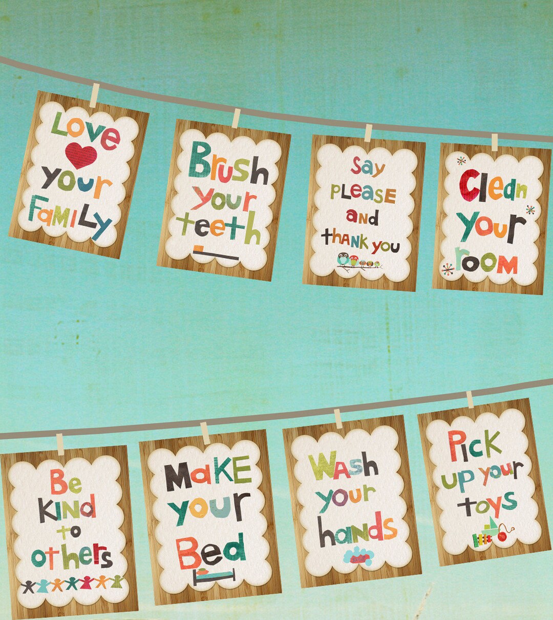 Good Manners 5x7 Wall Cards in English - Set of 8, Nursery Art, Nursery ...