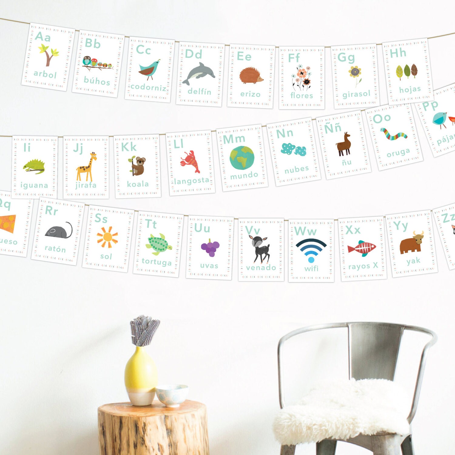 Spanish Alphabet Our World Children's Wall Cards, 5x7, Nursery Wall Art ...