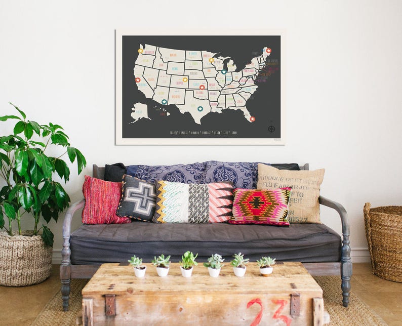 USA Wall Map Personalized Travel Map Print 36x24 Gender - Etsy