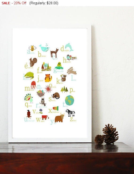 French Alphabet Print 11x14 Nursery Wall Art, Nature Themed, Kid's Art ...