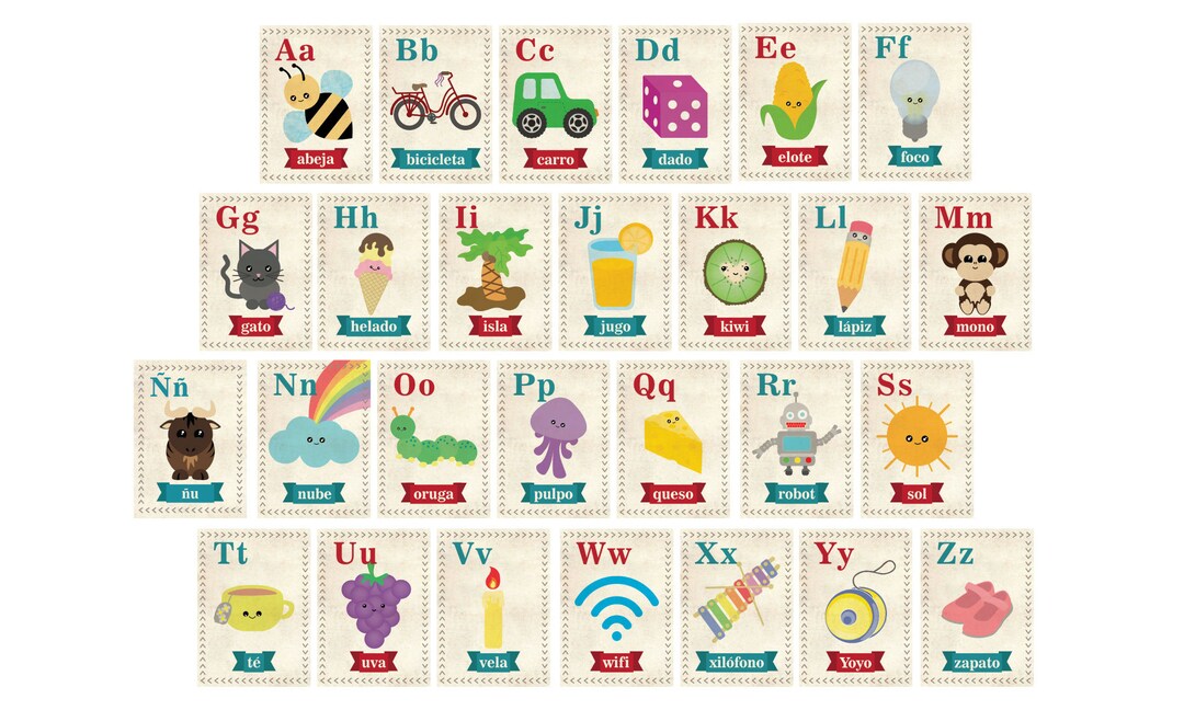 Spanish Alphabet, Spanish Flash Cards, Abc Wall Art, Alphabet Flash ...