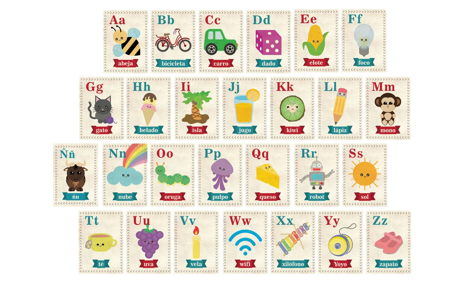 Spanish Alphabet Spanish Flash Cards Abc Wall Art Alphabet - Etsy
