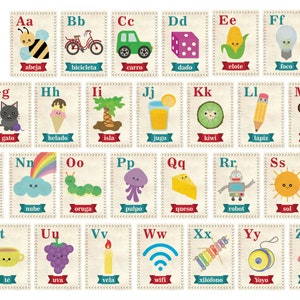 Spanish Alphabet, Spanish Flash Cards, Abc Wall Art, Alphabet Flash ...