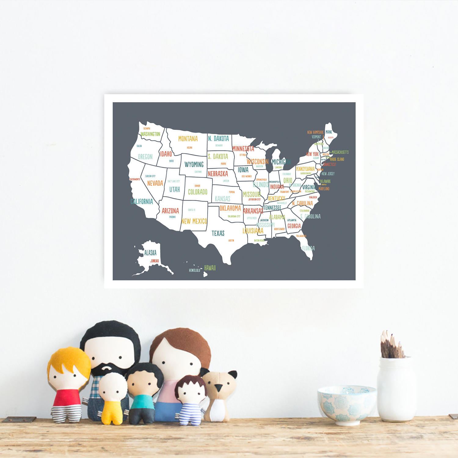 United States Map, Digital Download Map, Travel Map, Usa Map Kids, Map ...