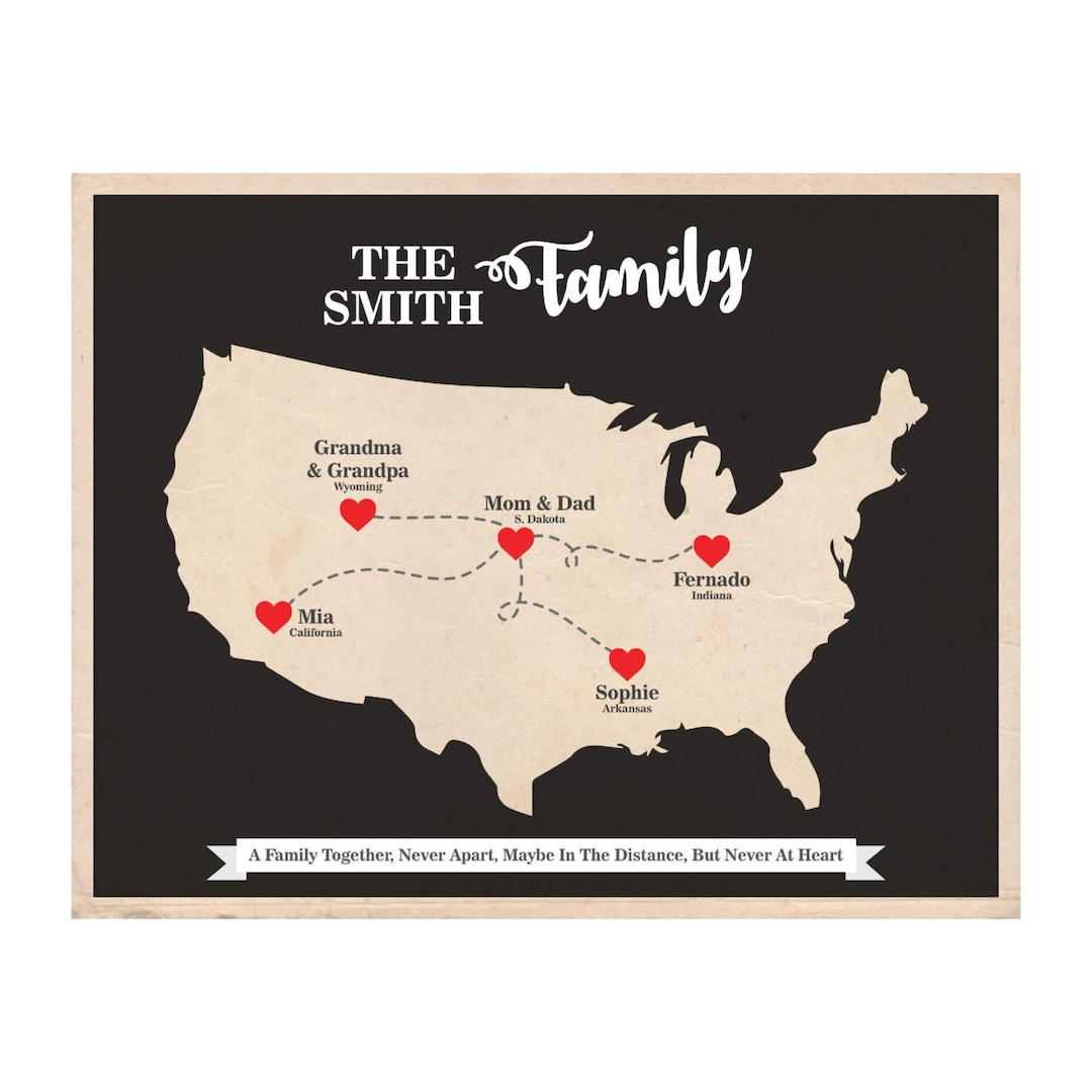 Personalized Gift, Long Distance Family Map, Family Gift, Gift for ...