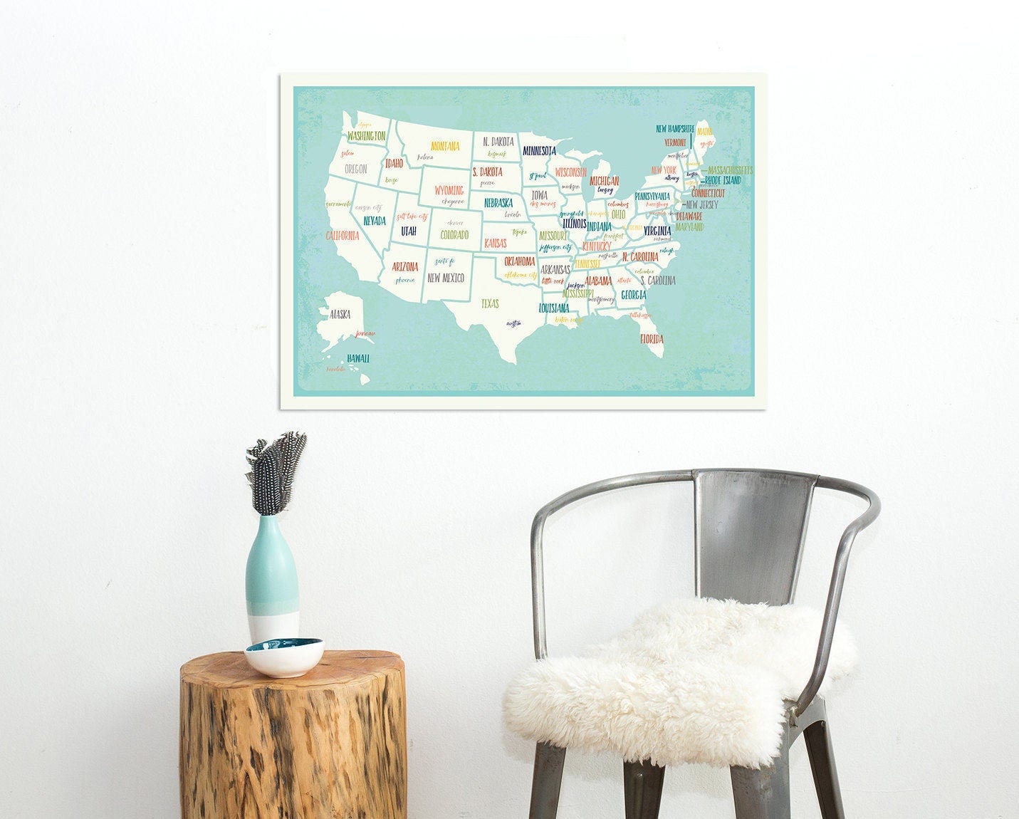 Printable USA Map, Map Wall Art, Digital Download, Travel Map, 14x11 ...