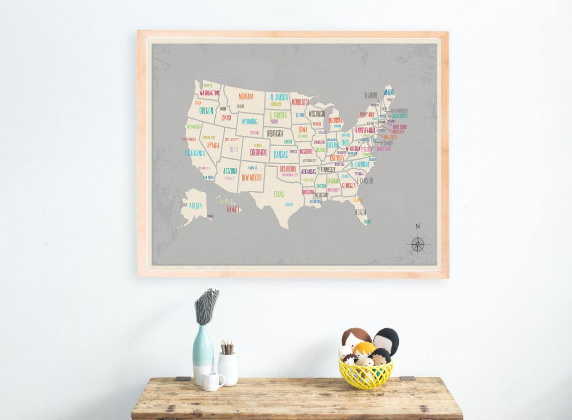 UNITED STATES Wall Map USA Poster 24x18 or 36x24 Large Print Paper - Etsy