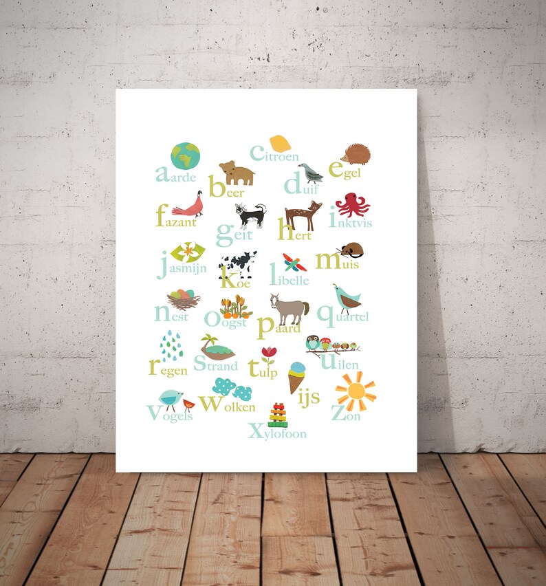 Dutch Alphabet Print 11x14 Nursery Wall Art, Nature Themed, Kid's Art ...