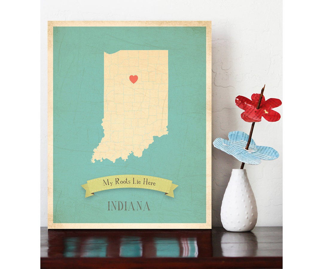 Indiana Roots Map 11x14 Customized Print - Etsy