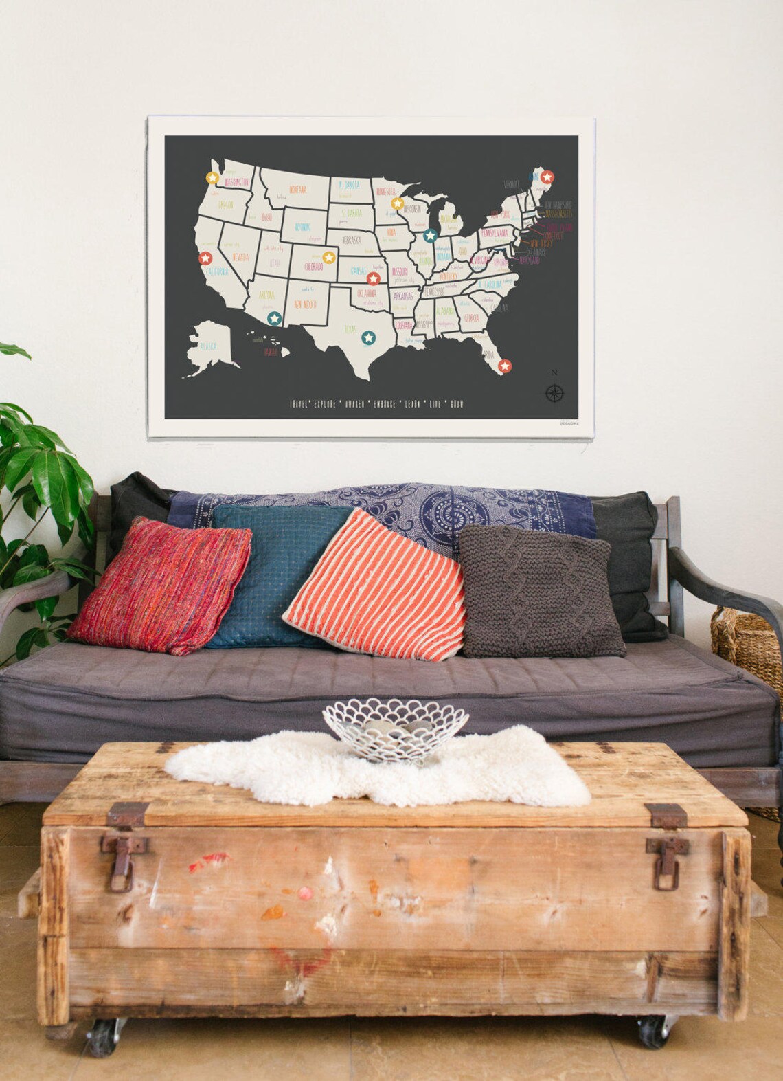 USA Wall Map Personalized Travel Map Print 36x24 Gender - Etsy