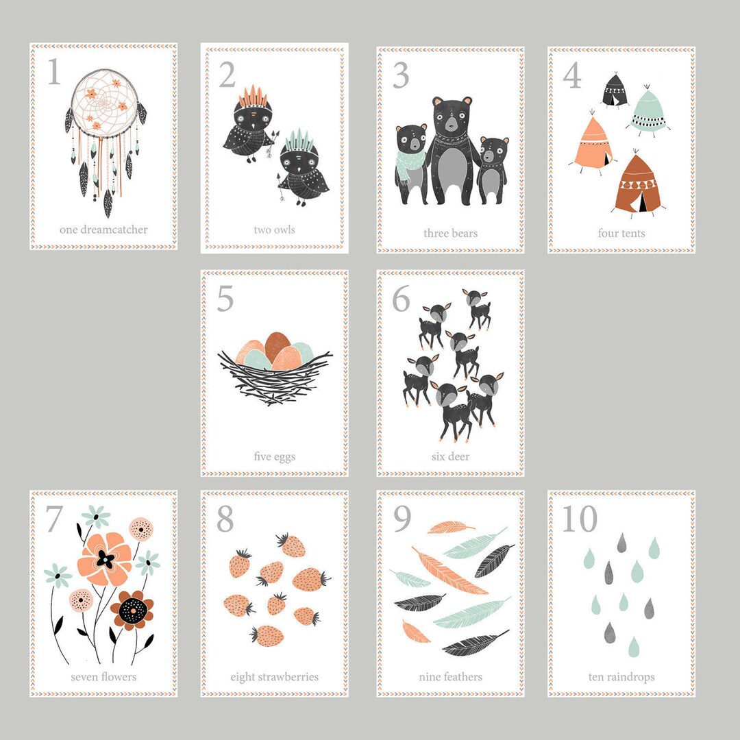 Printable Boho Woodland Nursery Counting Wall Cards, Digital Download ...