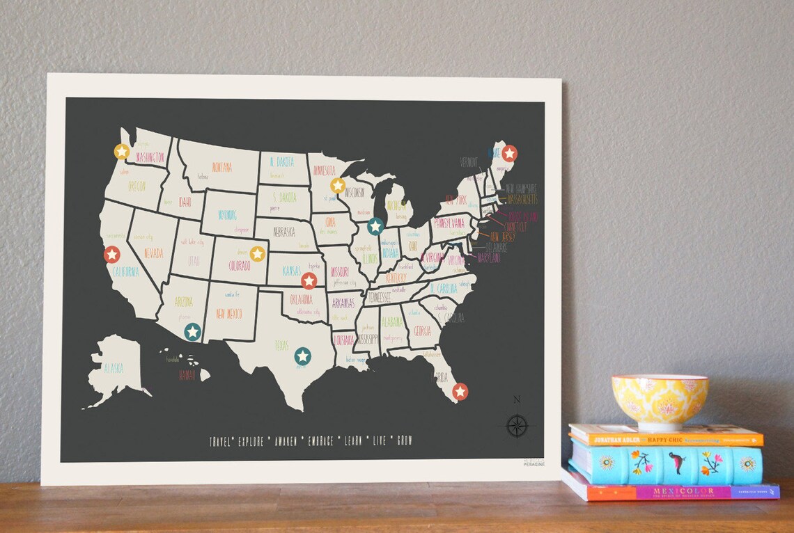 USA Travel Map Wall Art Print Personalized Travel Map 24x18 | Etsy