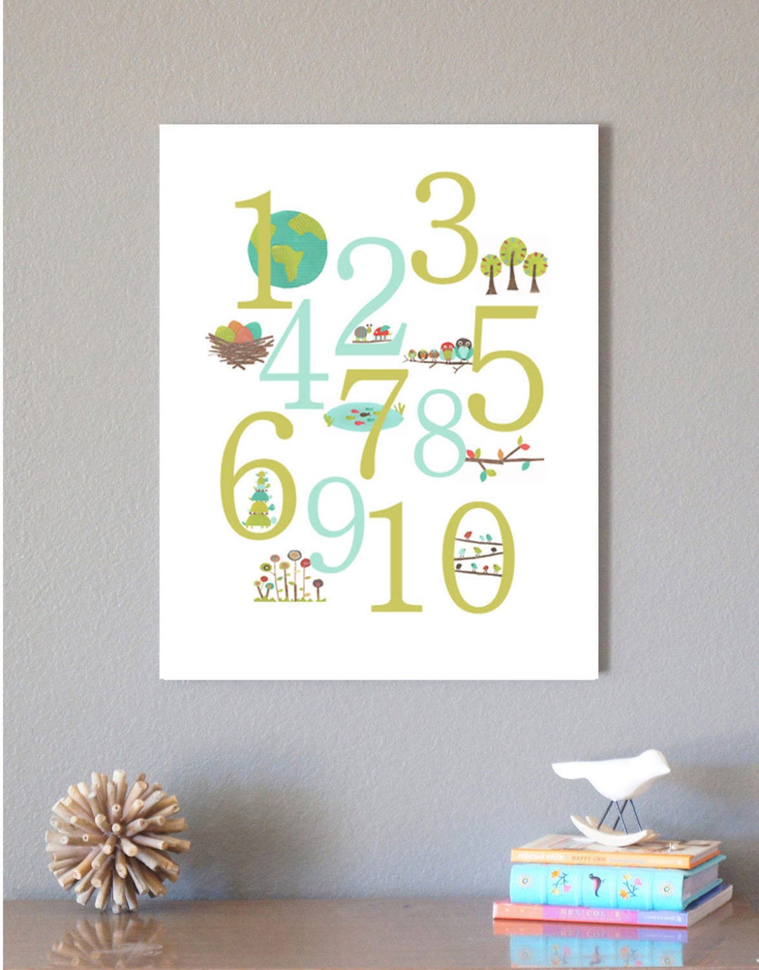 Number Wall Art, Children's Nature Themed Counting 18x24 Print ...