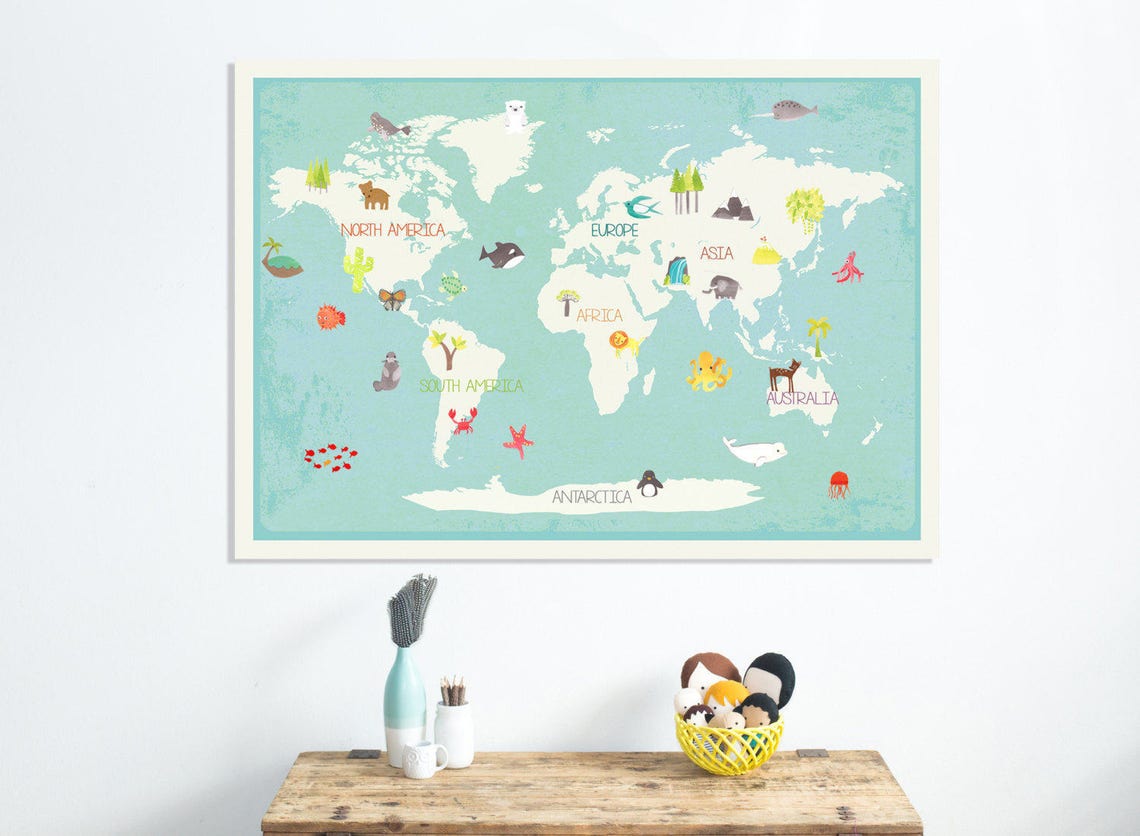 Our Earth Interactive World Map Wall Art With Stickers 36x24 - Etsy