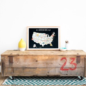 USA Adventure Map Wall Art Print, Personalized Travel Map, 18x12, Black ...