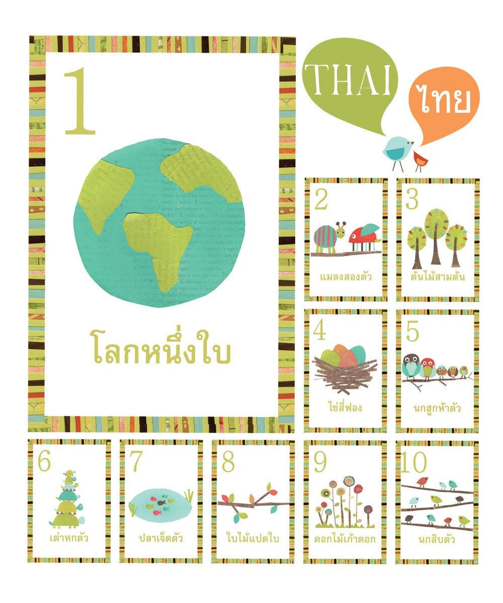 Thai Number Wall Cards, Thai Number Flash Cards, Thai Nursery Decor ...